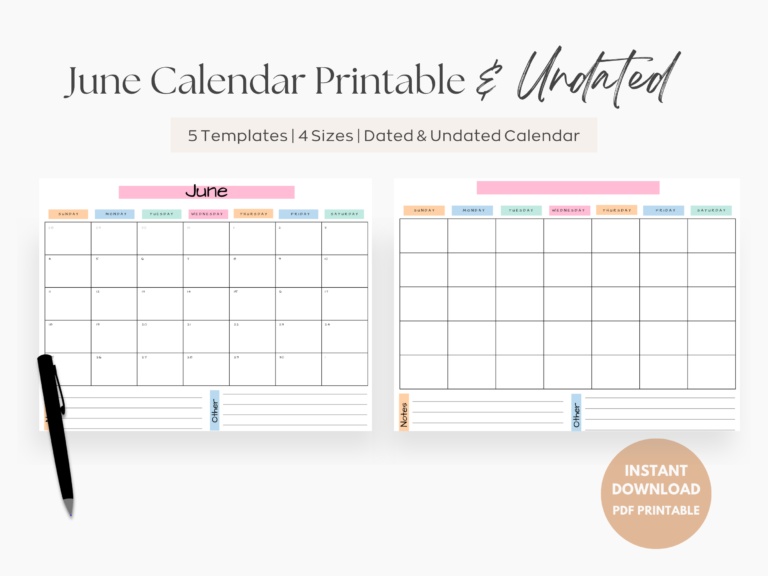 Printable June 2023 Calendar & Undated Calendar - Nics Creative Chaos