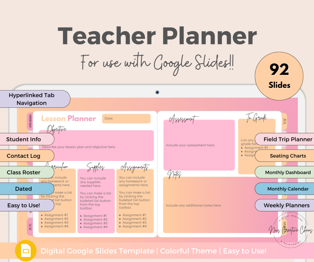 2024 Digital Teacher Planner with Google Slides - Nics Creative Chaos
